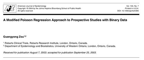 Poisson Regression For Binary Outcome Genmod And Zous Variance Estim