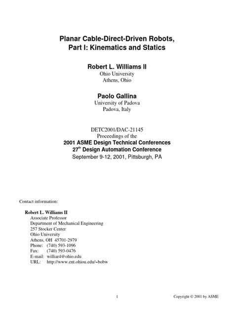 Planar Cable Direct Driven Robots Pdf Kinematics Force