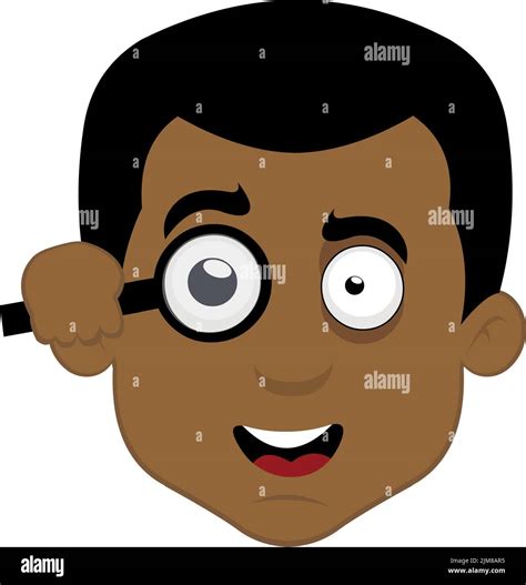 Vector Illustration Of A Cartoon Man Face Observing With A Magnifying