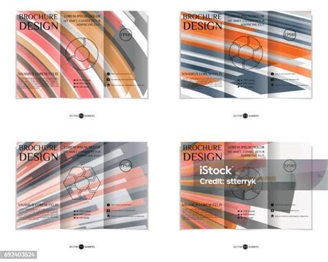 다채로운 3 겹 브로셔 디자인 서식 파일 현대 기하학적 줄무늬 배경으로 설정합니다 추상 3 배 전단지 컬렉션입니다 개념에 대한 스톡 벡터 아트 및 기타 이미지 Istock