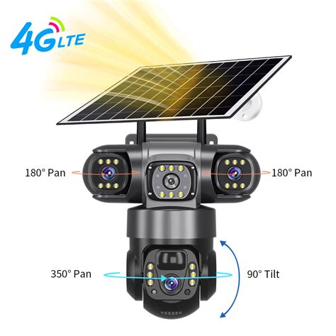 Triple Lens 4g Wifi Solar Powered Wireless Security Camera