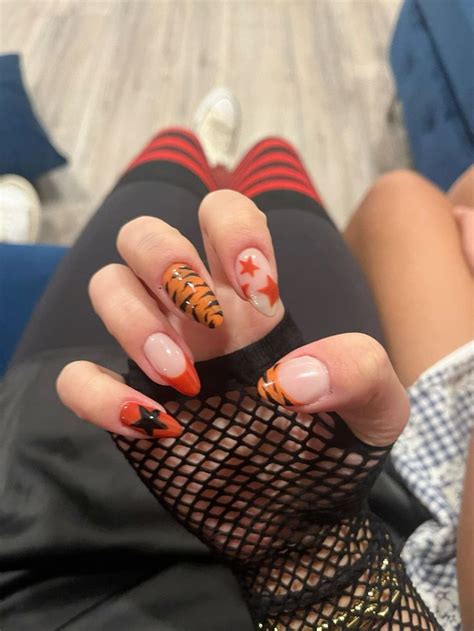 Red Orange Black Tiger Pattern Nails In 2025 Tiger Nails Nail