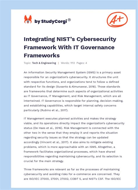 Integrating Nists Cybersecurity Framework With It Governance