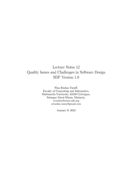 SDF1 Lecture Notes 12 Lecture Notes 12 Quality Issues And Challenges