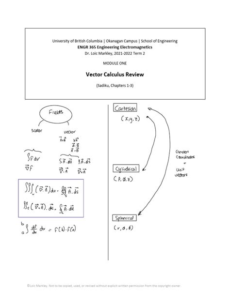 Engr 365 Module 1 Vector Calculus Review Pdf Euclidean Vector