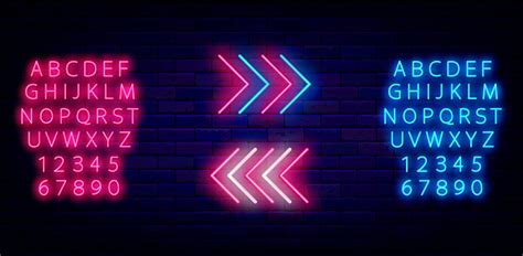 두 개의 네온 화살표 컬렉션입니다 다운로드 및 다음 기호 반짝이는 줄무늬 포인터 밝은 전단지 벡터 스톡 일러스트 개념에 대한 스톡 벡터 아트 및 기타 이미지 Istock