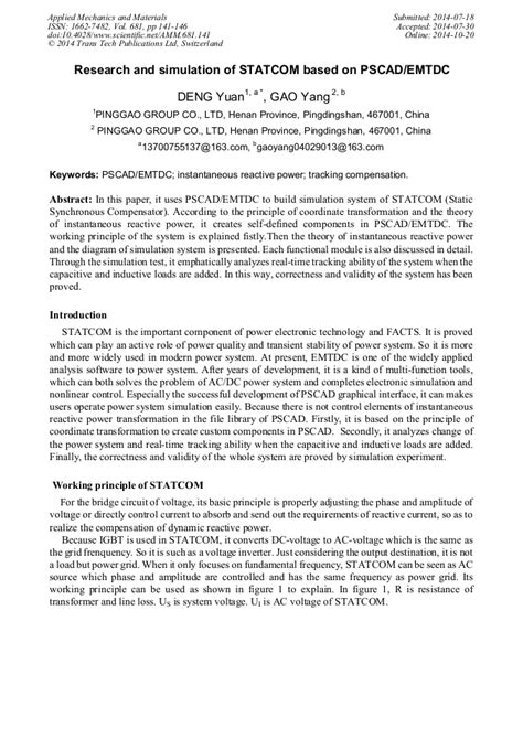 research and simulation of statcom based on pscad emtdc scientific