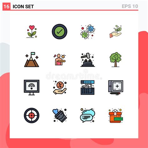 Pictogram Set Of Simple Flat Color Filled Lines Of User Mountain Gear Success Grow Stock