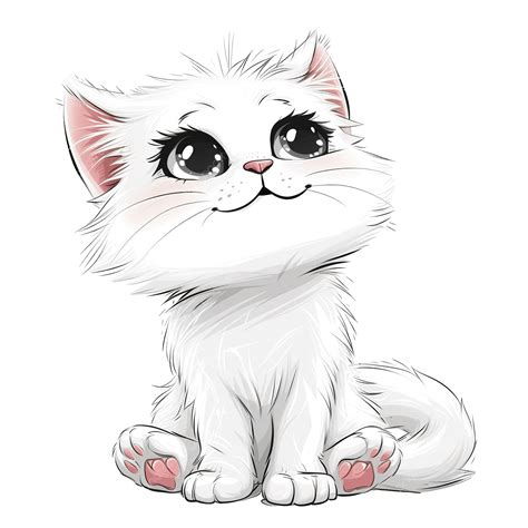 귀엽고 웃긴 행복한 흰 고양이 고양이 만화 캐릭터 낙서 그리기 귀여운 고양이 고양이 주방 Png 일러스트 및 이미지 에