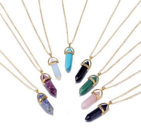 Natural Stone Crystal Necklace Hexagonal Column Agate Quartz Pendant
