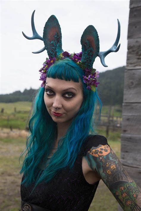 Jackalope Medium Antler Moss And Flower Headband Headpiece Jackalope Costume Hats