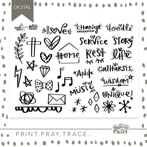 Doodles To Live By Supplement Traceable Illustrated Faith Print And