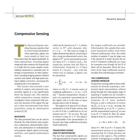 Richard G Baraniuk Compressive Sensing Lecture Notes Pdf Docdroid
