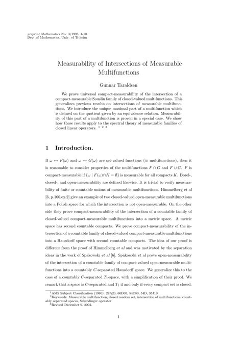 Pdf Measurability Of Intersections Of Measurable Multifunctions