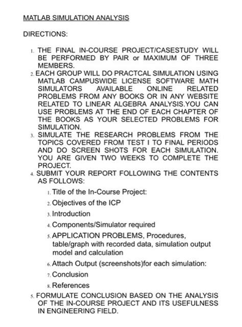 Solved Matlab Simulation Analysis Directions 1 The Final