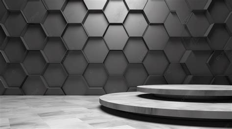 3d에서 회색 벌집 육각형 디자인 및 조명 배경이 있는 빈 스탠드 디스플레이 최소한의 장면 3d 장면 3d 스튜디오 배경