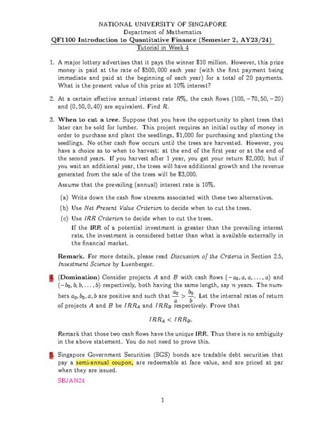 Tutorial Tutorial NATIONAL UNIVERSITY OF SINGAPORE Department Of Mathematics QF Studocu