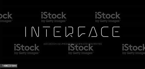 기술 얇은 글꼴 디지털 알파벳 A에서 Z까지의 트렌디한 대문자 라틴 문자 인터페이스 디자인을 위한 0에서 9까지의 아라비아 숫자 벡터 일러스트레이션 10eps 가상현실에