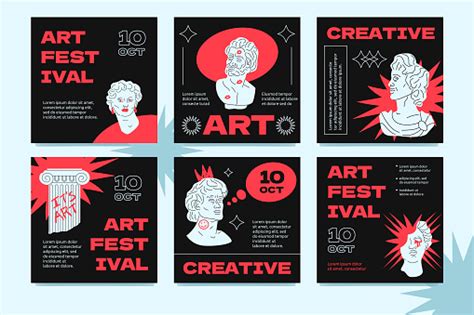 현대 인스 타 그램은 양식화 된 세련된 그리스 조각품이있는 템플릿을 게시합니다 광고 예술 축제 이벤트 엔터테인먼트를위한 디자인