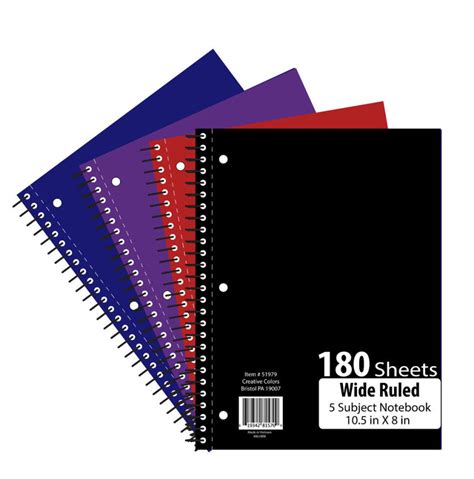 Notebook 5 Subject 10 5 X 8 180 Sheets College Ruled