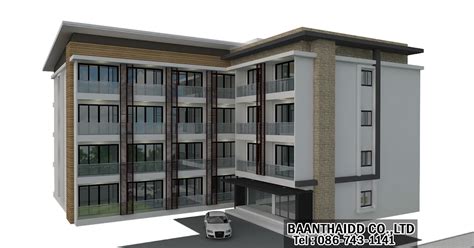 บริการรับเขียนแบบ รับออกแบบ เขียนแบบก่อสร้าง พร้อมยื่นขอใบอนุญาตก่อสร้าง แบบโรงแรม4ชั้น รูปตัว