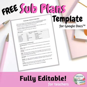 FREE Editable Sub Plans Template For Google Docs By Vinlove With Literature