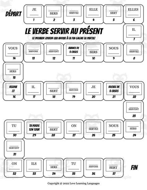 French Servir Conjugation Board Game Present Tense By Teach Simple