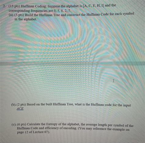 Solved 2 13 Pts Huffman Coding Suppose The Alphabet Is