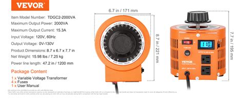 VEVOR 2000VA Auto Variable Voltage Transformer 15 3 110V Input 0 130V Output AC Voltage