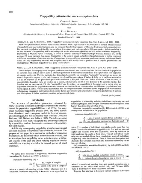Pdf Trappability Estimates For Mark Recapture Data