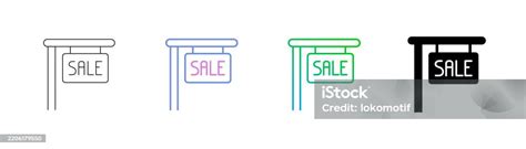 판매 표지판 아이콘에는 편집 가능한 스트로크 라인 듀오컬러 라인 그라디언트 라인 및 솔리드의 네 가지 스타일이 있습니다 웹 디자인 모바일 앱 Ui Ux 및 Gui 디자인에