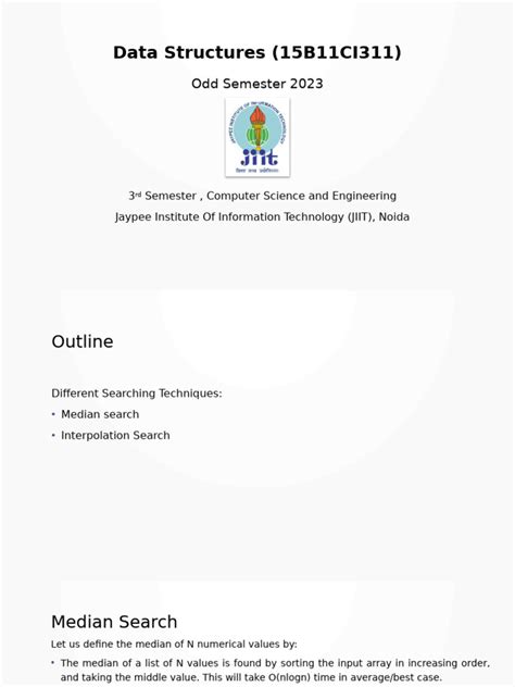 Lecture 10 Median Search And Interpolation Search Pdf