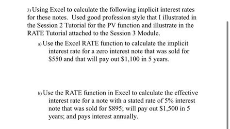 Solved 3 Using Excel To Calculate The Following Implicit Chegg Com