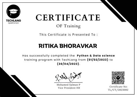 Training Python Datascience Ritika Bhoravkar