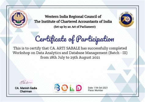 Ca Arti Sabale On Linkedin Completed Work Shop On Data Analytics Conducted By Ica
