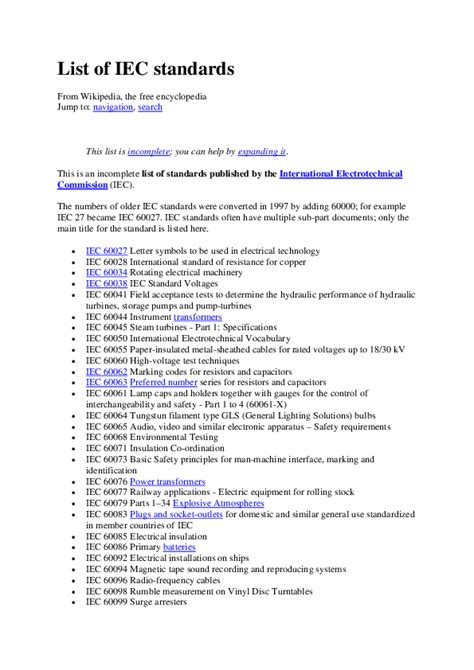 Pdf List Of Iec Standards