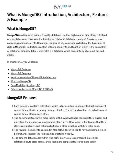 What Is Mongodb Introduction Architecture Features And Example Pdf Mongo Db Relational