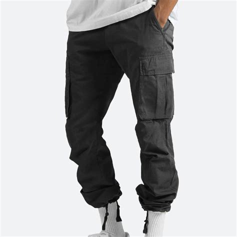 Floleo Men Flap Pocket Drawstring Elastic Waist Cargo Pants Straight