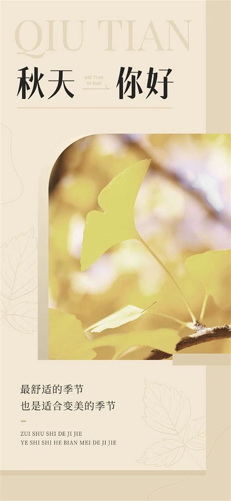 免费秋系列美业门店季节问候简约插画日签全屏竖版海报素材 花瓣网