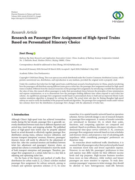 Pdf Research On Passenger Flow Assignment Of High Speed Trains Based