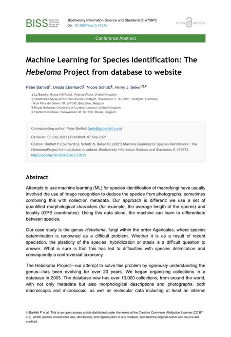 PDF Machine Learning For Species Identification The HebelomaProject From Database To Website
