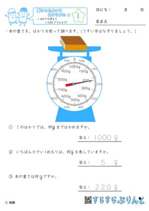 重さはかりの目盛り小3算数無料プリント