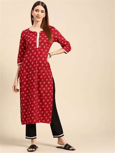 Buy Anouk Anouk Women Red And Black Ethnic Motifs Printed Pure Cotton