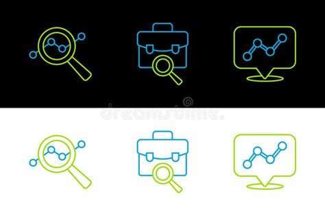 Set Line Graph Chart Infographic Search Data Analysis And Work Search