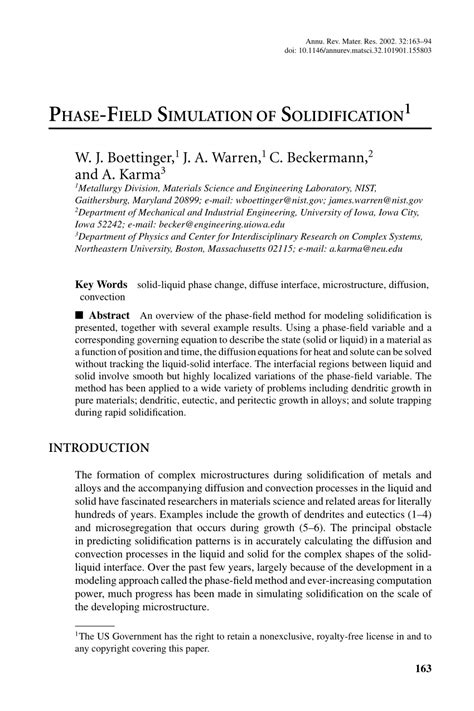 Pdf Phase Field Simulation Of Solidification 1