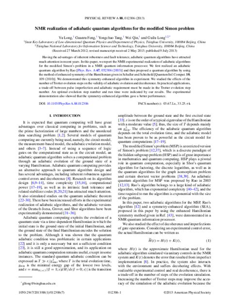 Pdf Nmr Realization Of Adiabatic Quantum Algorithms For The Modified