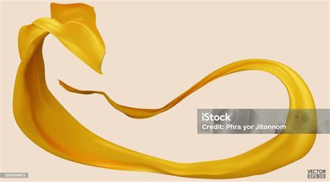 비행 노란색 실크 섬유 직물 플래그 배경입니다 부드럽고 우아한 노란색 새틴 베이지 색 배경에 격리 된 그랜드 오프닝 행사 노란 커튼 3d 벡터 그림입니다 0명에 대한 스톡