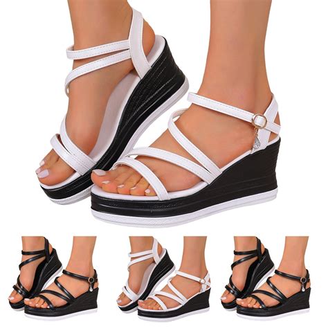 Dakaela Women Platform Strapy Sandals Adjustable Ankle Strap Open Toe