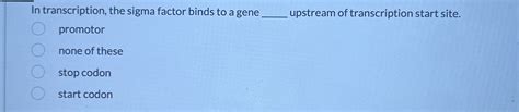 Solved In Transcription The Sigma Factor Binds To A