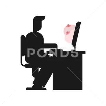 Masturbator In Computer Guy Looks At Pornography While Sitting On Computer C Royalty Free